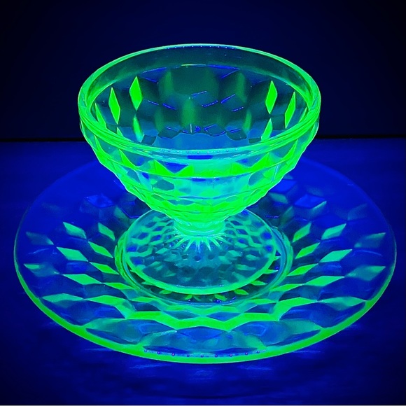 Accents | Vintage Green Uranium Glass Cupbowl Saucerdishplate Block ...
